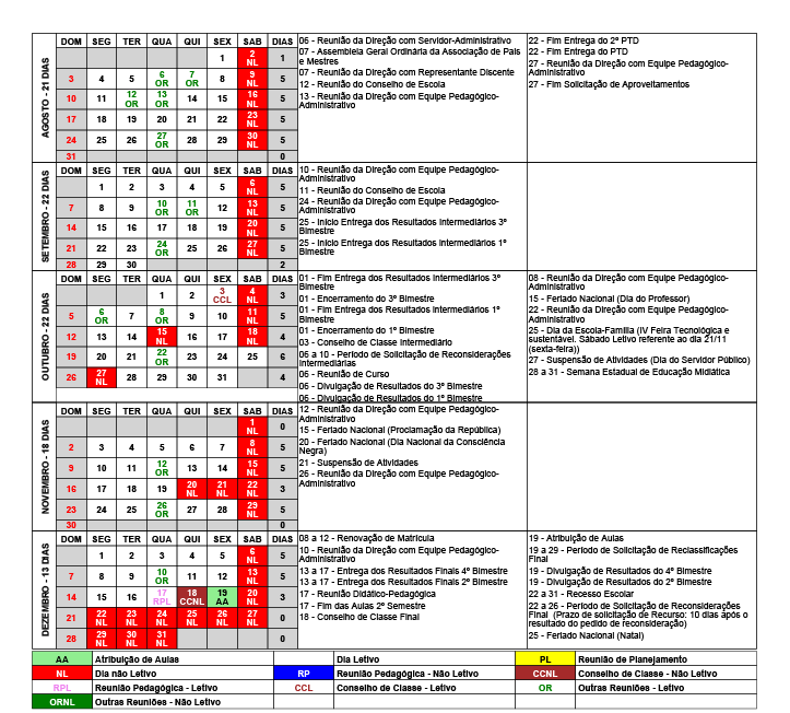Calendário • Etec Professora Maria Cristina Medeiros